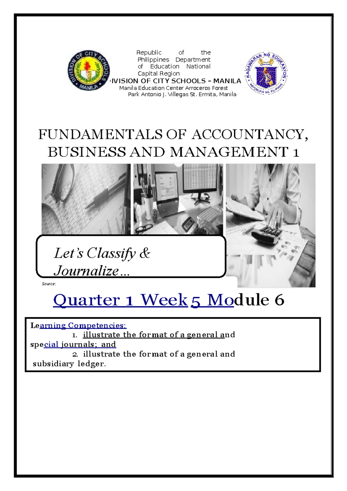 ABM 11 FABM1 Q1 W6 Mod6 - Let’s Classify & Journalize... Source ...