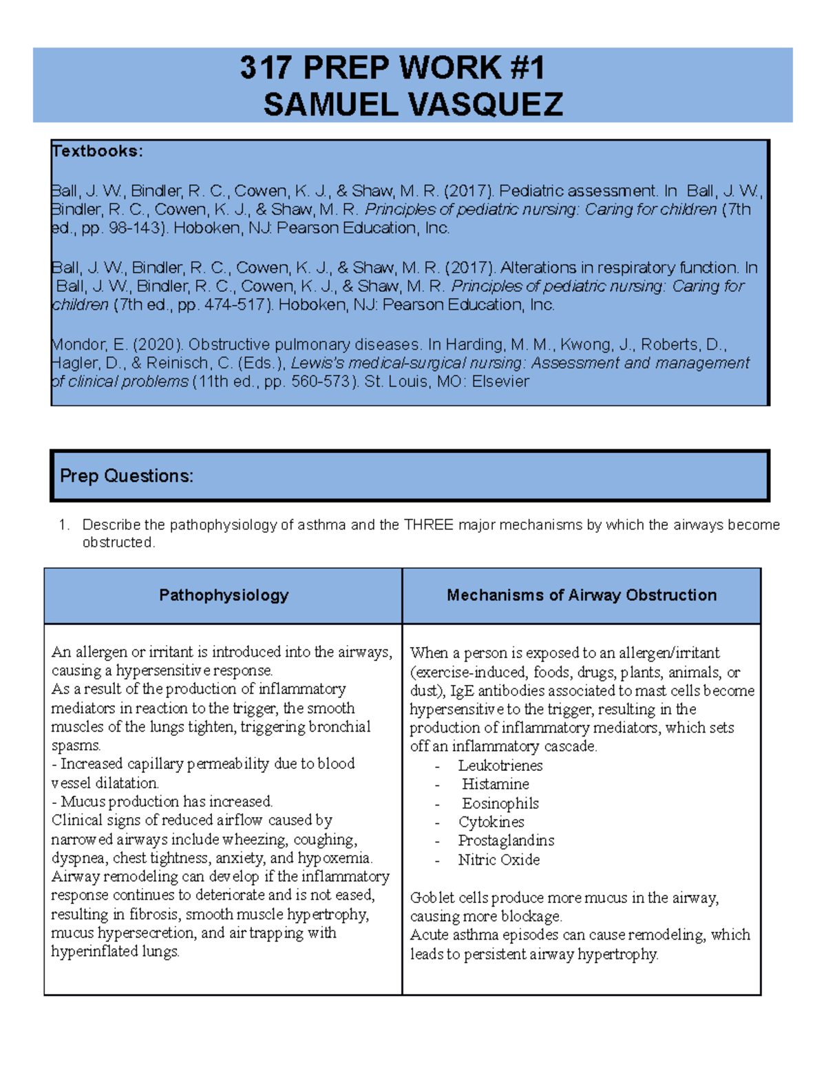 317 SIMS Prep Work - Sims prep work - SAMUEL VASQUEZ Textbooks: Ball, J ...