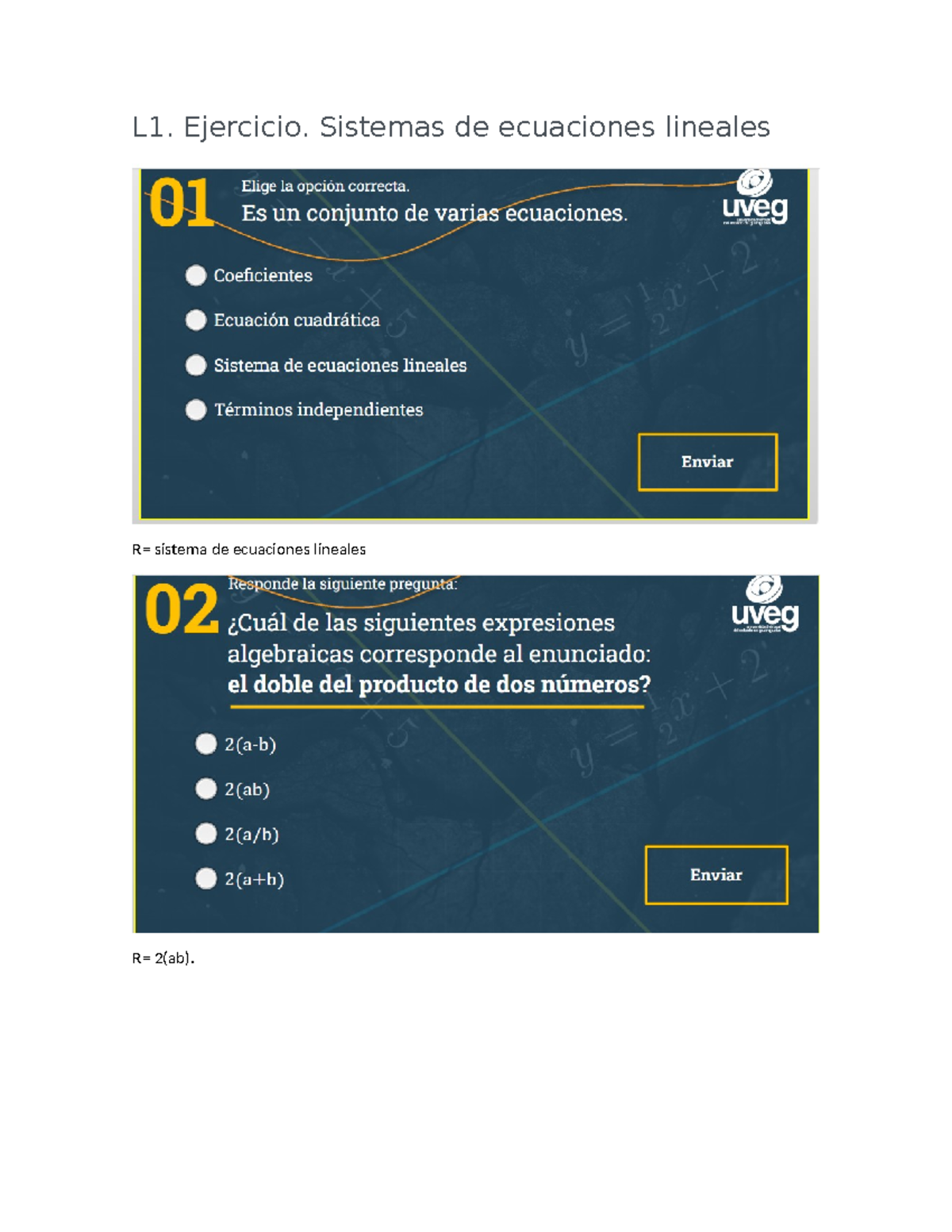 L1 Sistema DE Ecuaciones Lineales - Algebra II - L1. Ejercicio. Sistemas de ecuaciones lineales ...