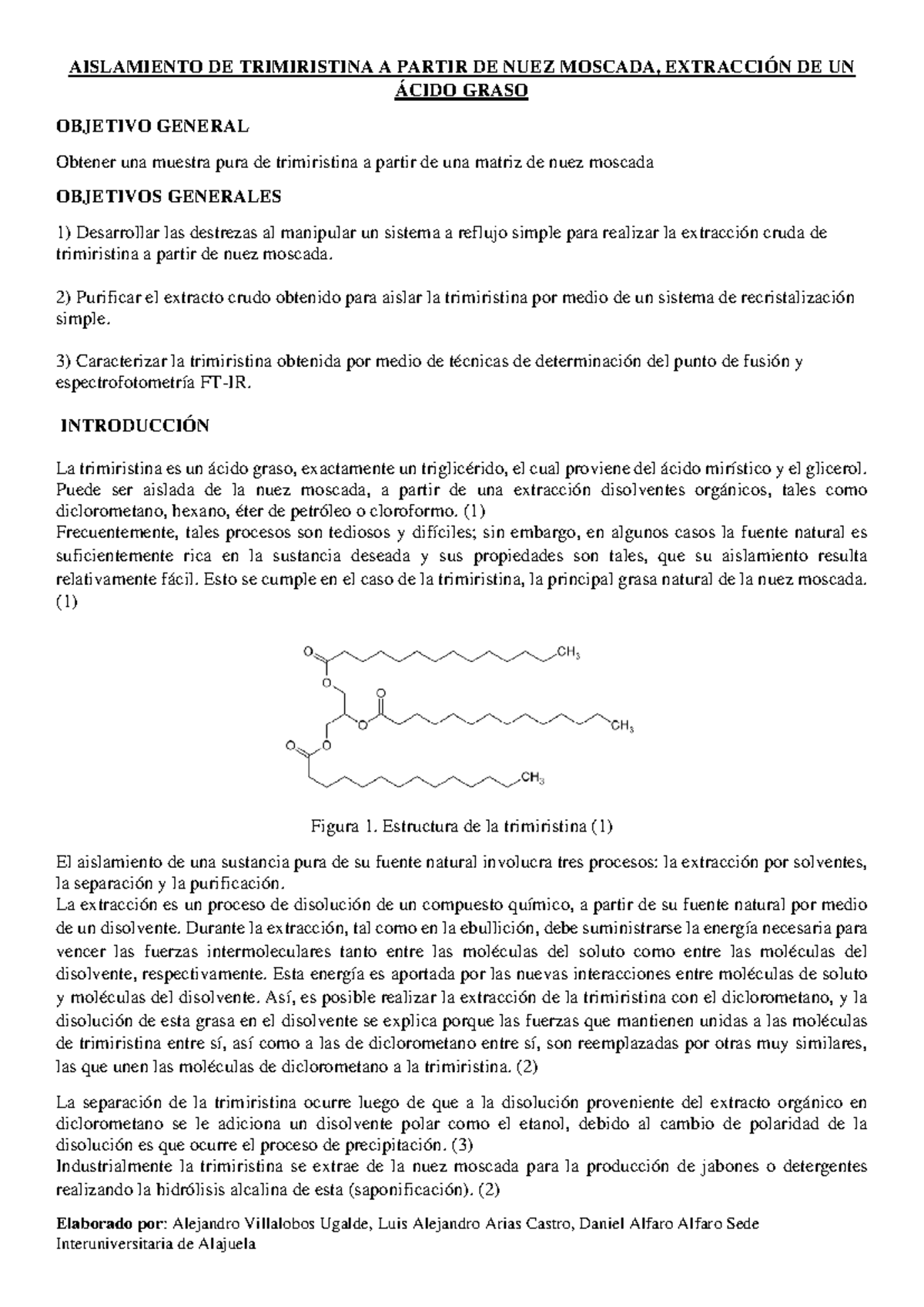 Aislamiento de Trimiristina A Partir DE NUEZ Moscada - Elaborado por ...
