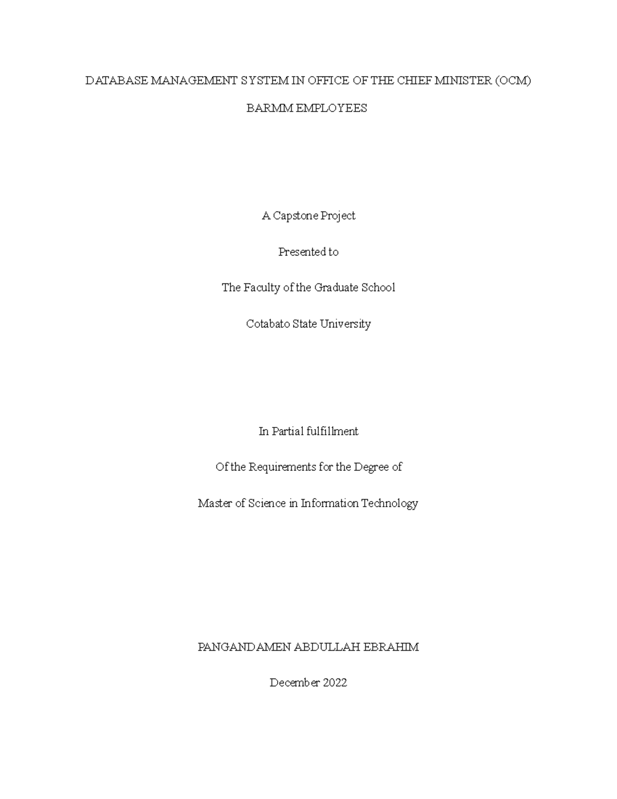 Ebrahim-MSIT-thesis - n/a - DATABASE MANAGEMENT SYSTEM IN OFFICE OF THE ...