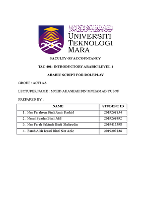 Lesson plan arab - Third language arabic I - Studocu