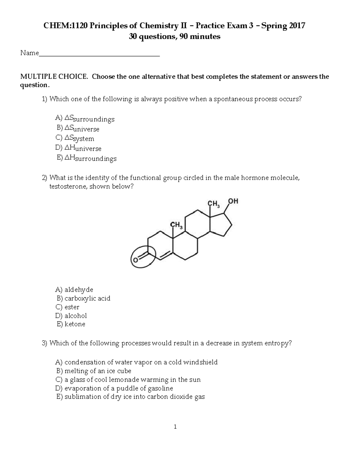 CHEM1120 S17 Practice EXAM 3 f - CHEM:1120 Principles of Chemistry II - Practice Exam 3 - Spring ...
