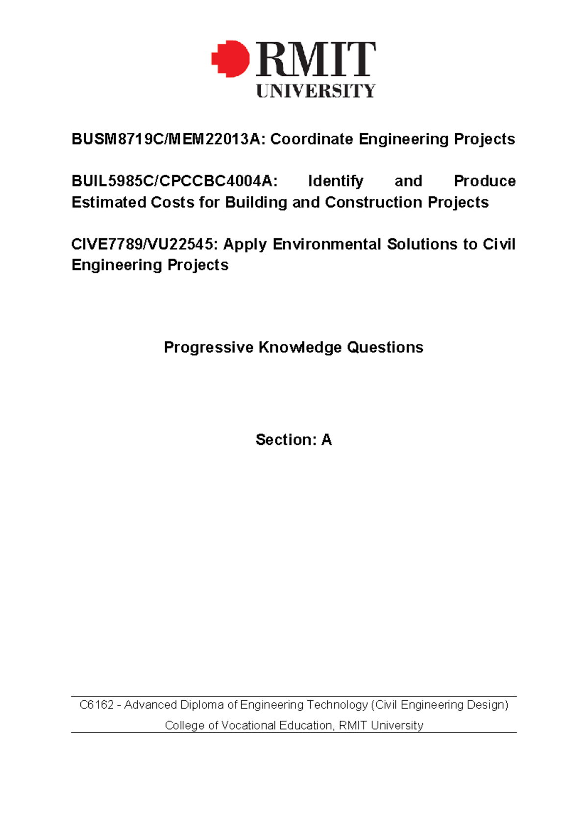 Progessive KQs - Tentative Template - BUSM8719C/MEM22013A: Coordinate Engineering Projects - Studocu