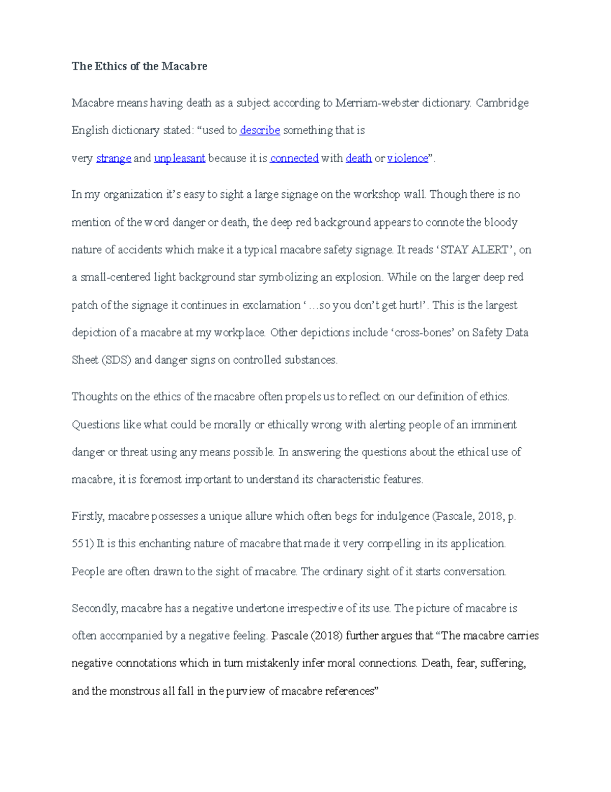 Macabre - The Ethics of the Macabre Macabre means having death as a ...