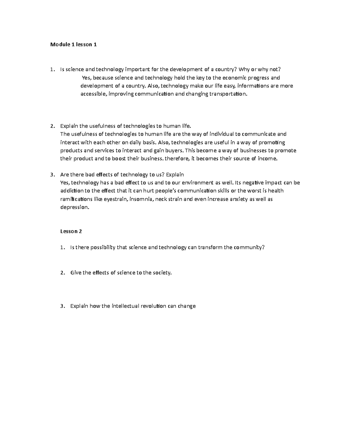 Peer work - assignment - Module 1 lesson 1 Is science and technology ...