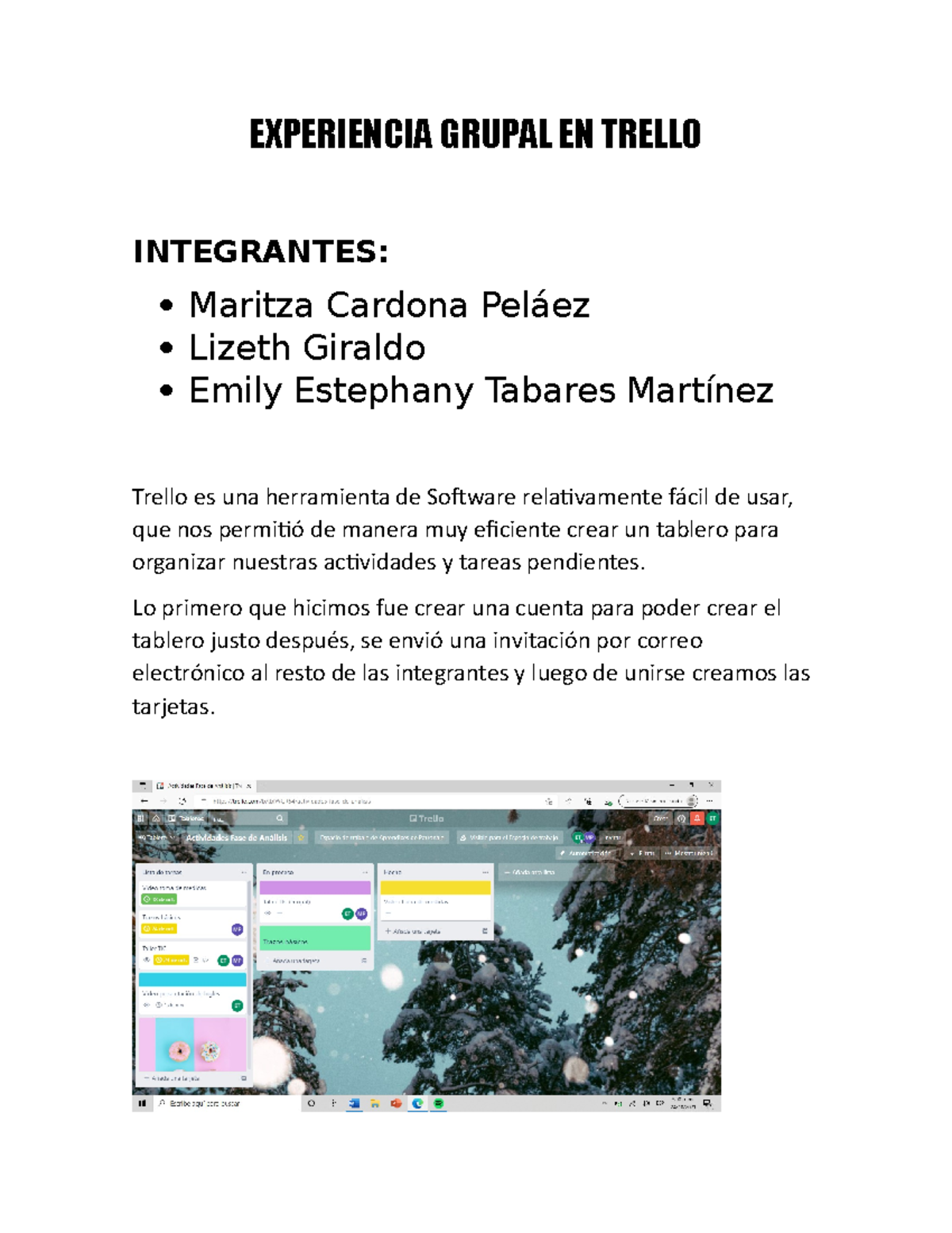 ELABORACION DE TRELLO GRUPAL - EXPERIENCIA GRUPAL EN TRELLO INTEGRANTES ...