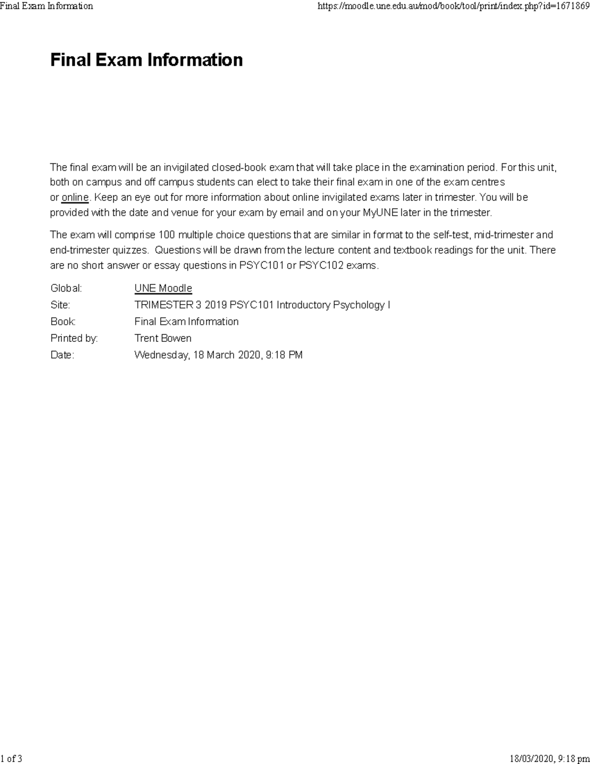 Exam Information - Final Exam Information The final exam will be an ...