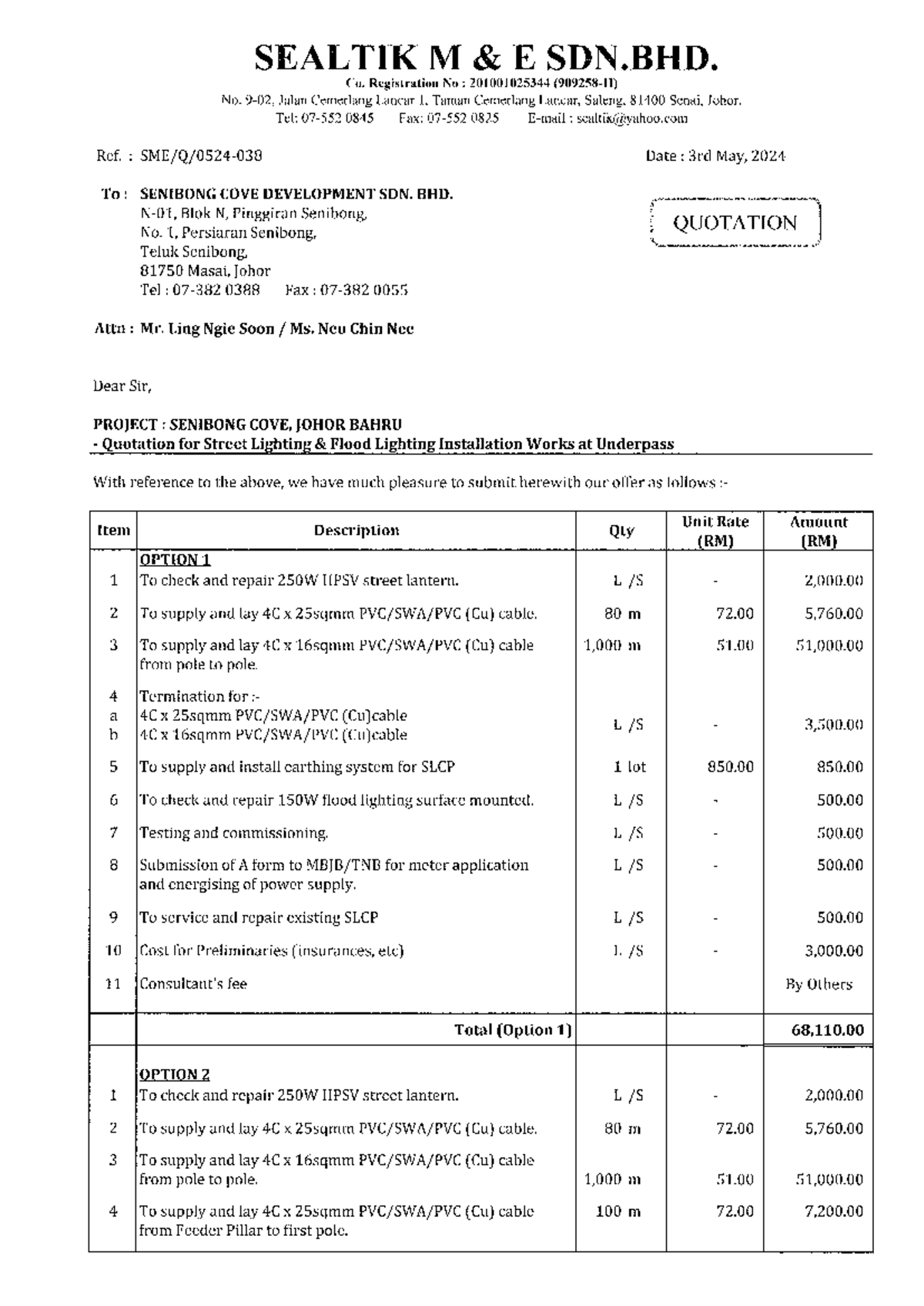 Underpass quote - A sample quotation - Power Electronics and Electrical ...