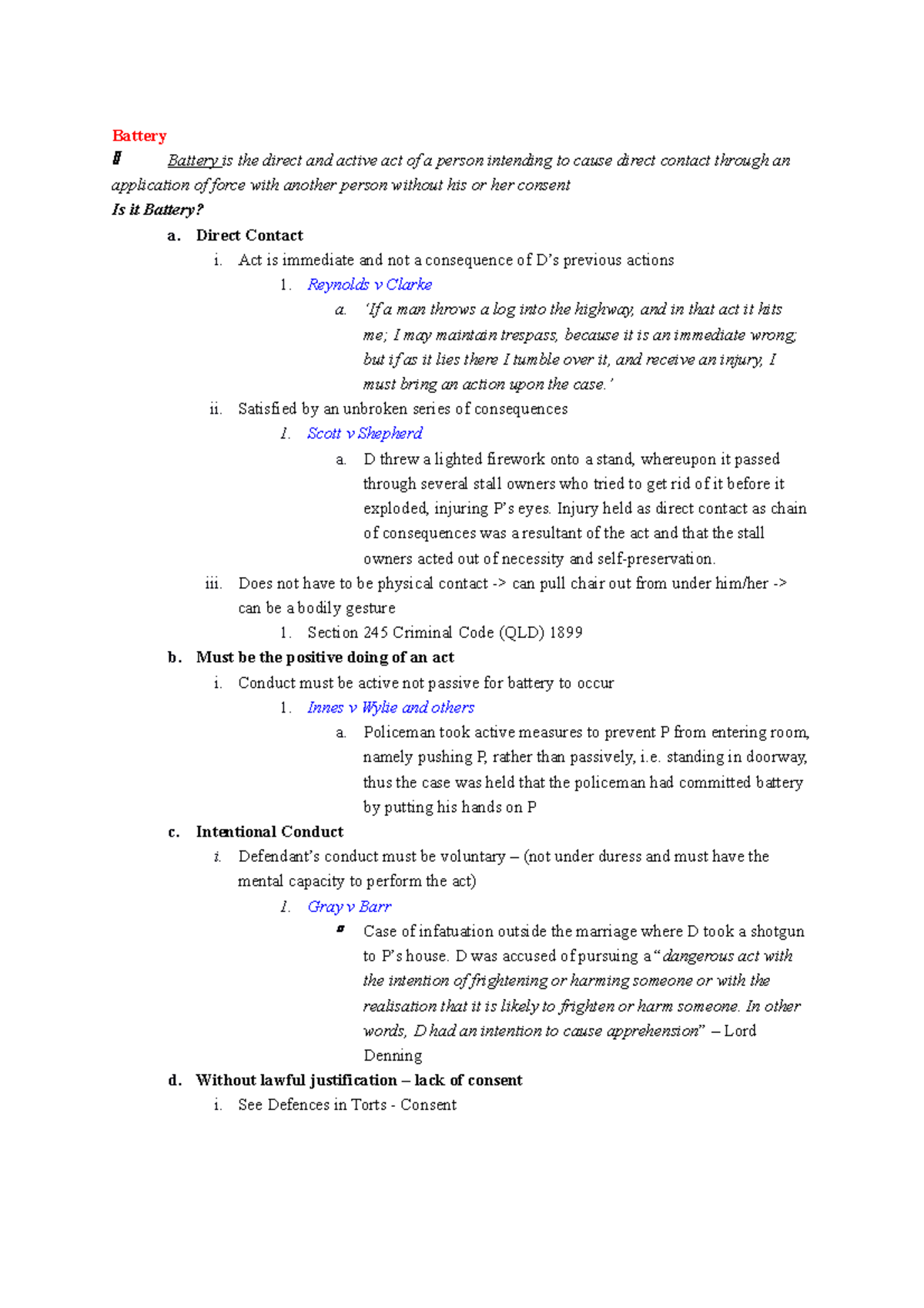 Summary - battery ii - Battery Battery is the direct and active act of ...