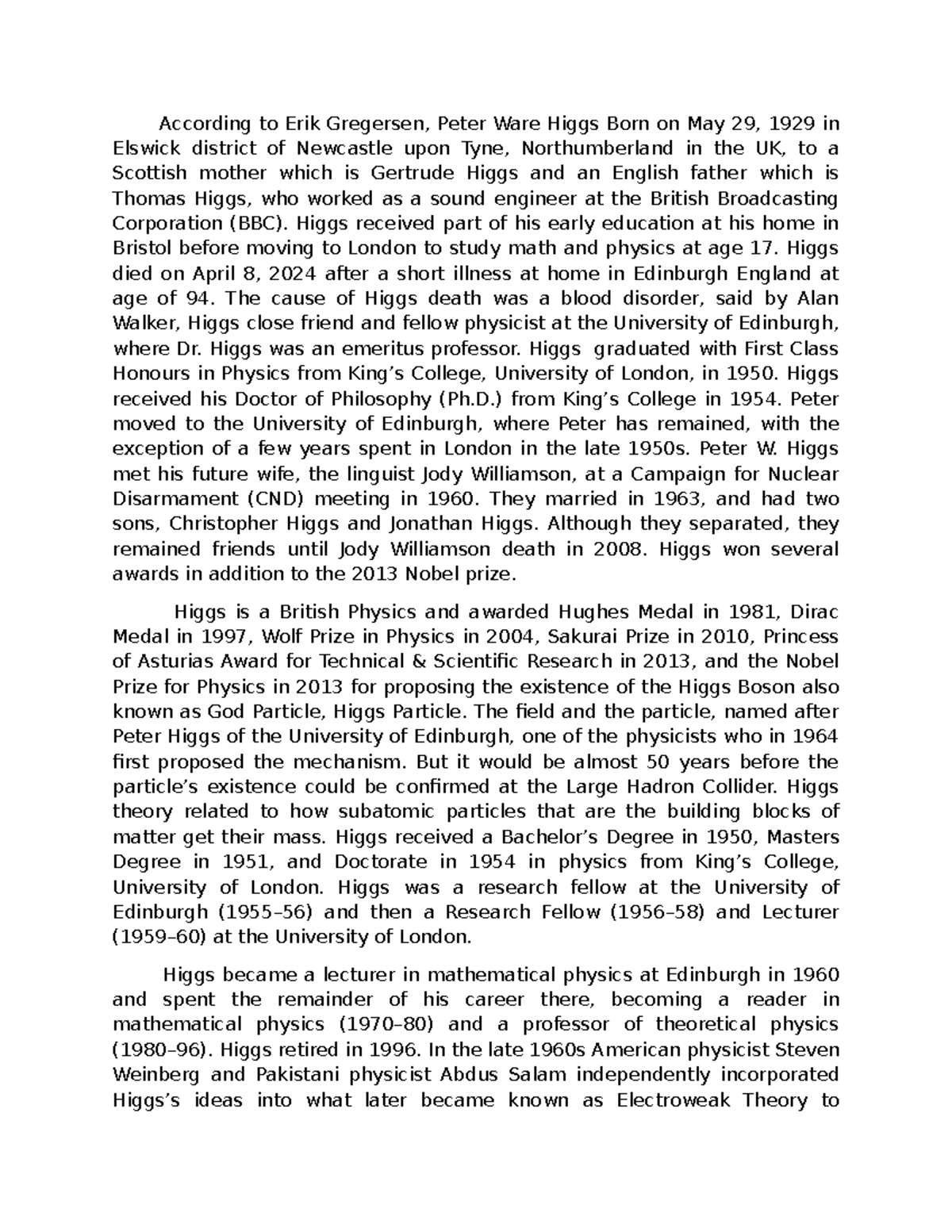 Peter Ware Higgs - History - According to Erik Gregersen, Peter Ware ...