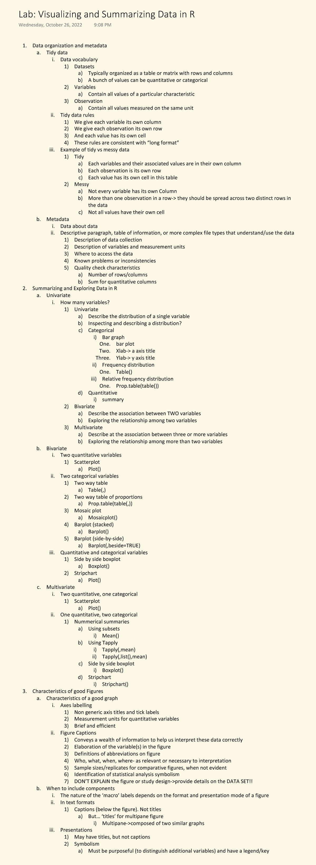 Lab Visualizing and Summarizing Data in R - 1. Data organization and metadata a. Tidy data i ...
