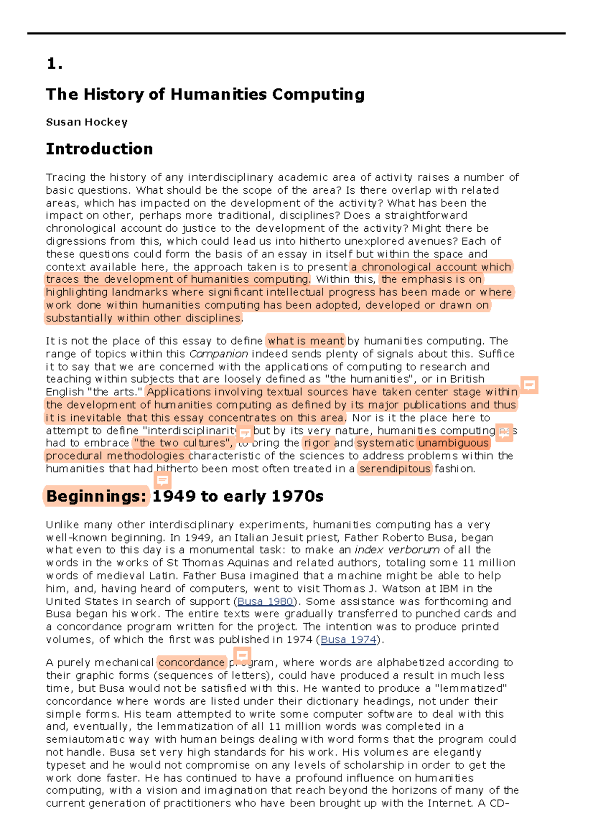 The History of Humanities Computing - 1. The History of Humanities ...