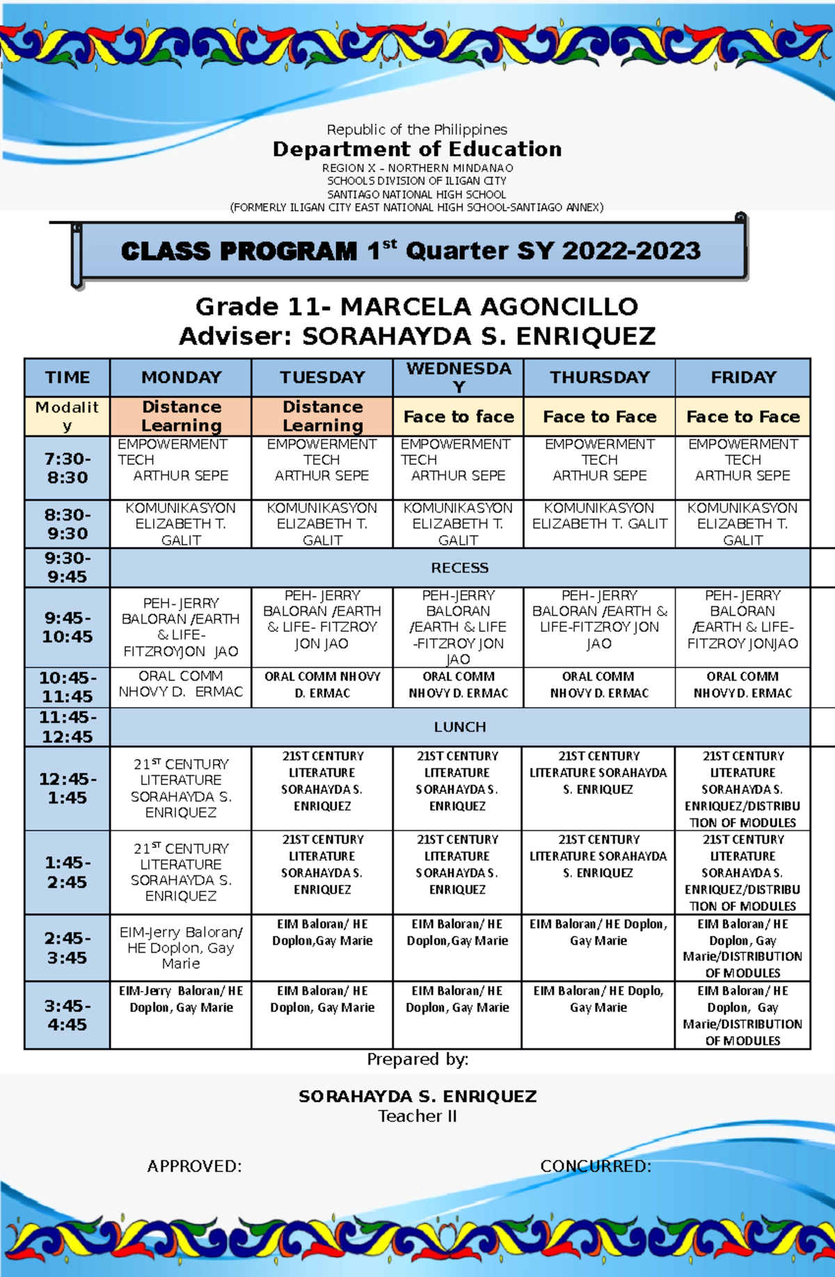 Class- Program- Grades-10-1112 (1) (Auto Recovered) - Republic of the ...