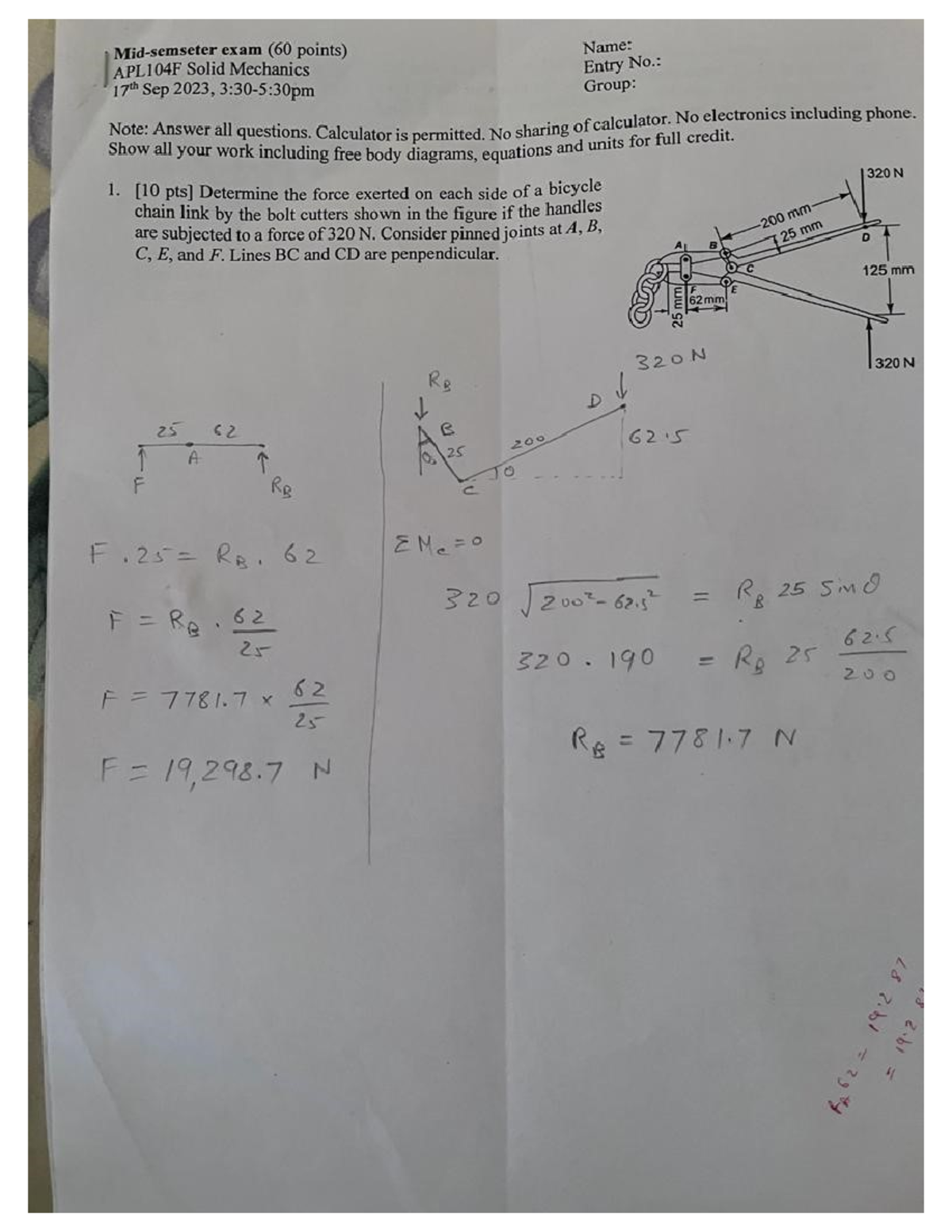 Mid-Sem Solution - Solid Mechanics - c,) Huu., 6'){;: go MP(L 60 :: {,o f\A tA-, rfwa 4D Mf~ f9 ...