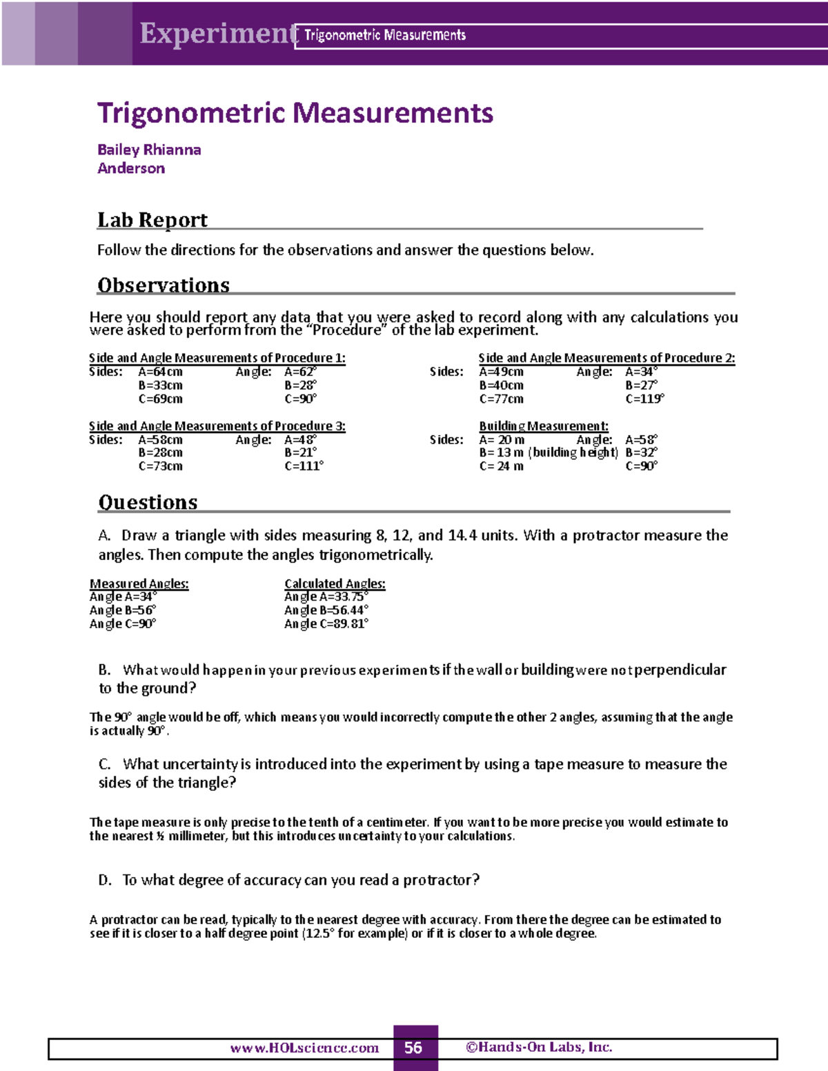 P Experiment 2 - Experiment Trigonometric Measurements Trigonometric ...