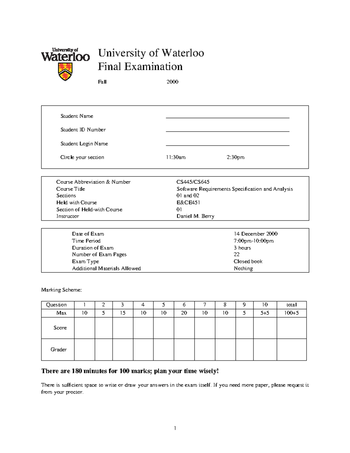 Exam 2002, questions and answers - University of Waterloo Final ...
