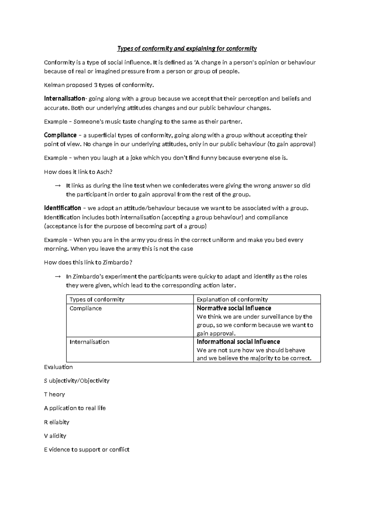Conformity notes L1 - Types of conformity and explaining for conformity ...