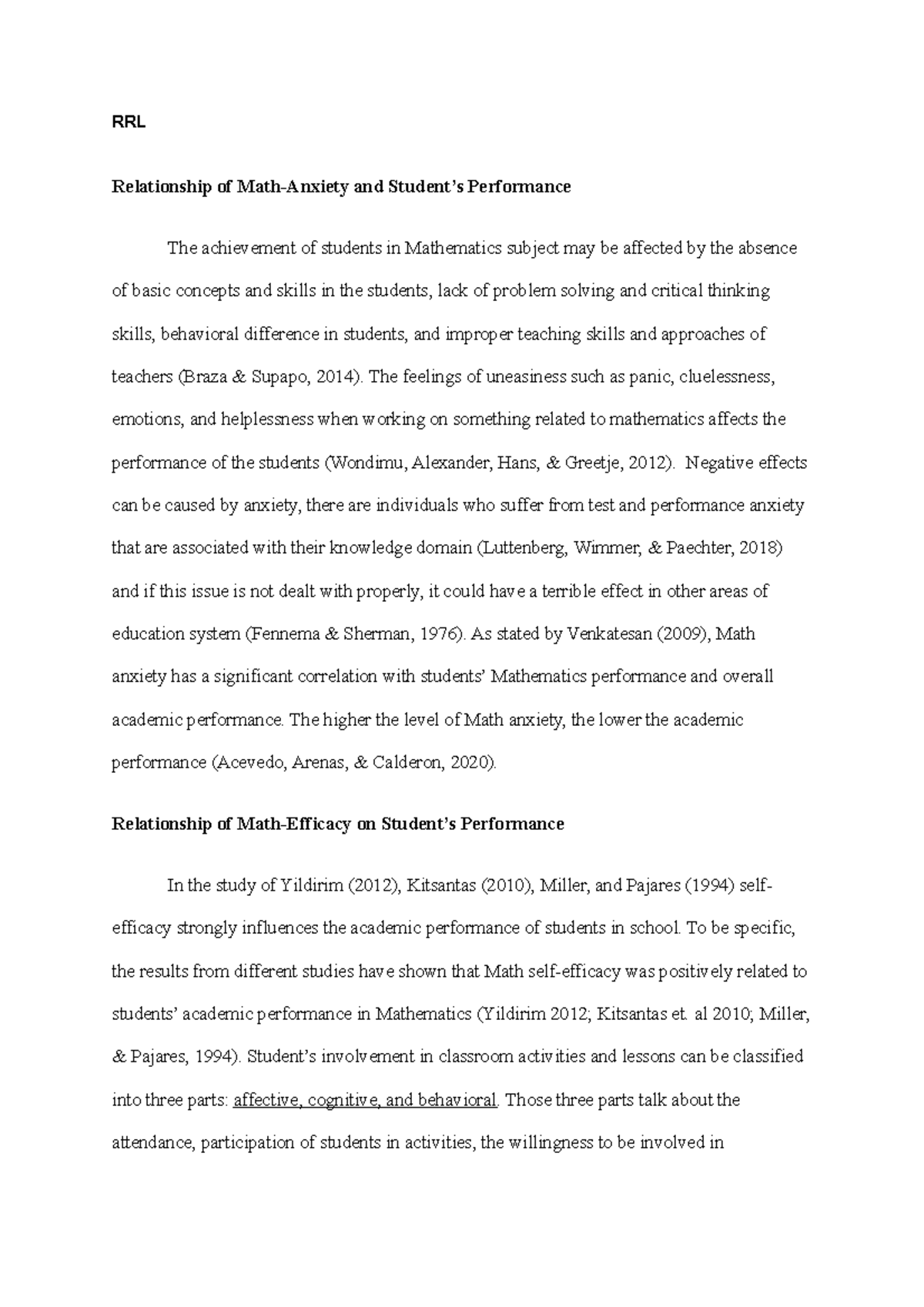 RRL-capstone - RRL-capstone - RRL Relationship of Math-Anxiety and ...