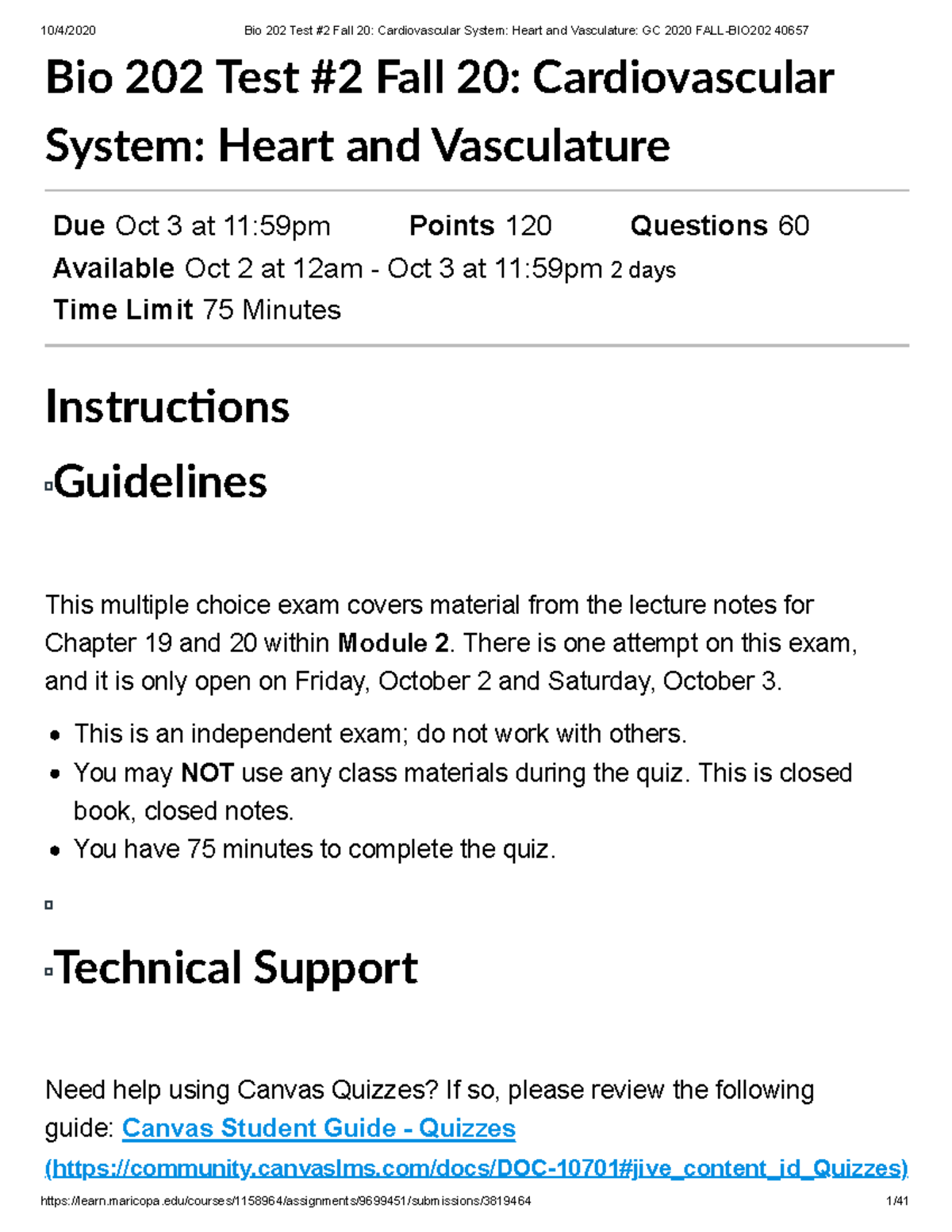 Bio 202 Test #2 - test #2 Fall 20: Cardiovascular System: Heart and ...
