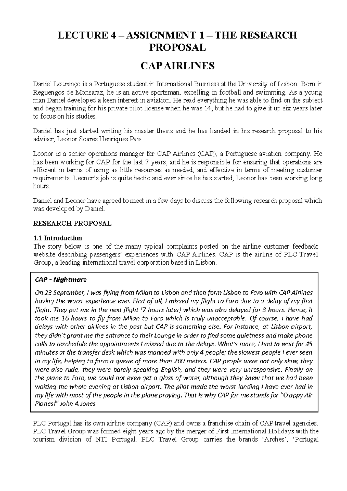 BUS 8375 - Lec. 4 - Assignment 1 -Research Design Case Study Fall 2020 - LECTURE 4 – ASSIGNMENT ...