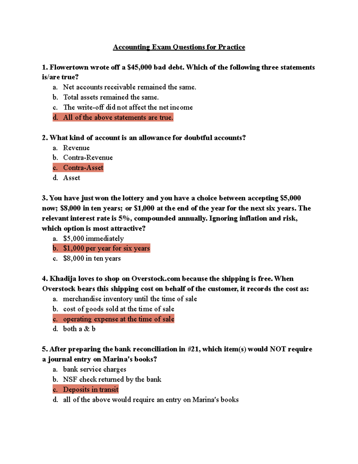 Accounting Exam Questions for Practice - Accounting Exam Questions for ...