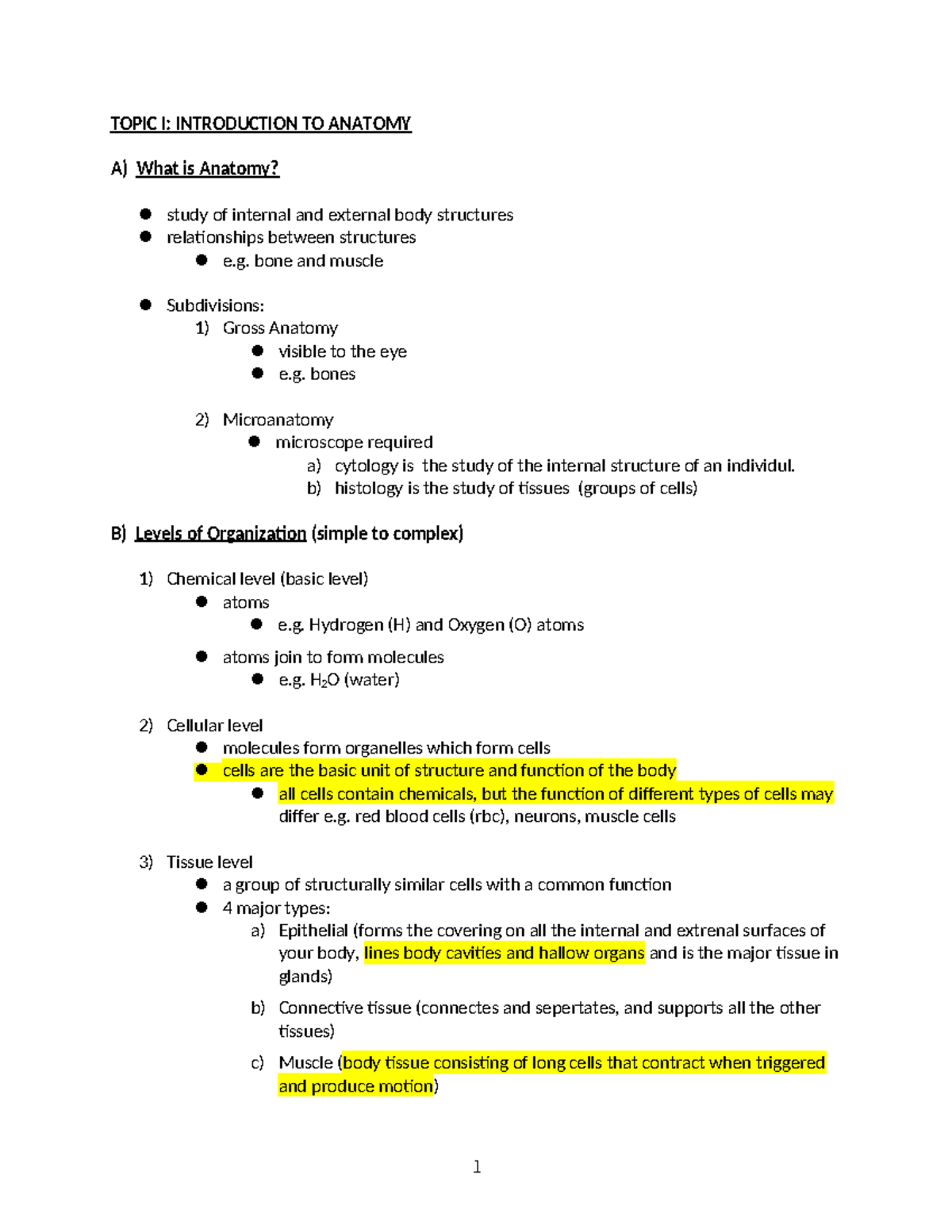 1 - Topic I - Introduction TO Anatomy - TOPIC I: INTRODUCTION TO ...