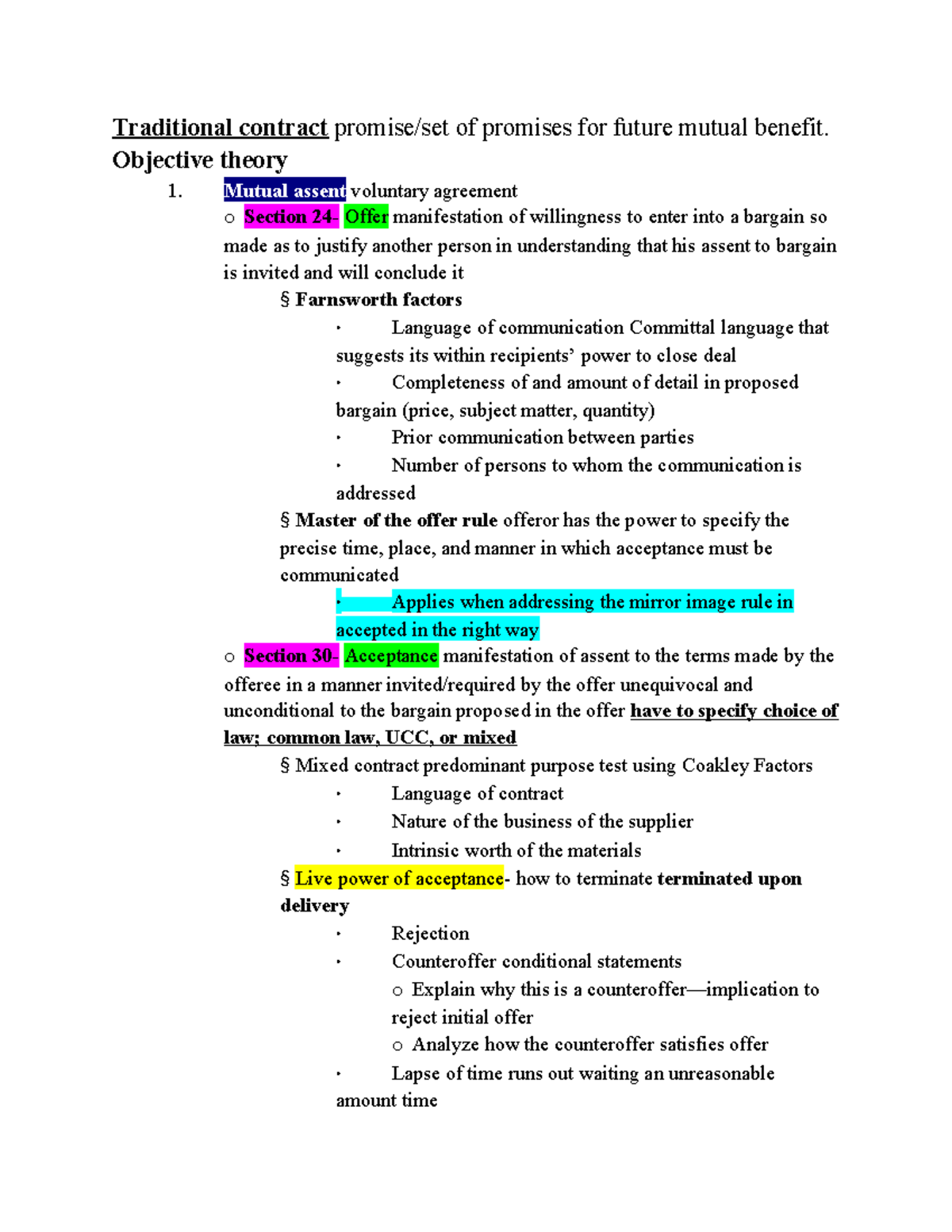 Contracts 1 attack sheet - Traditional contract promise/set of promises ...