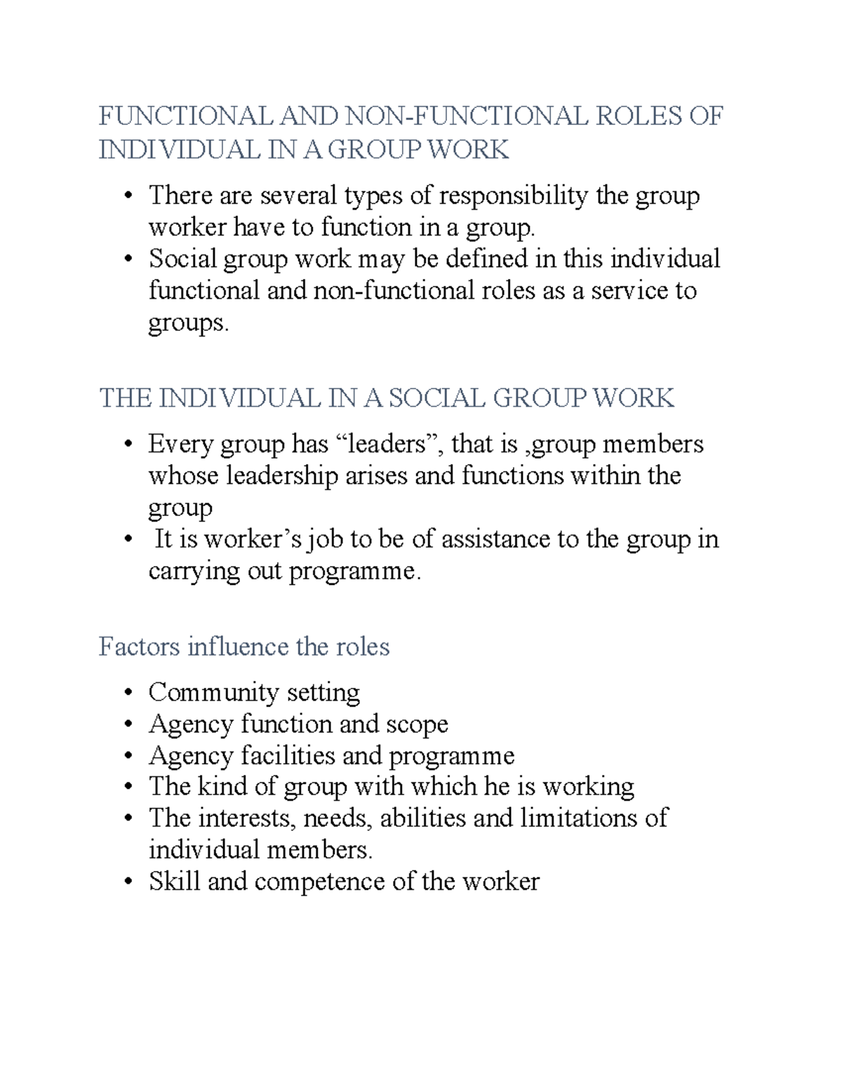Functional and non functional roles in gw - FUNCTIONAL AND NON ...