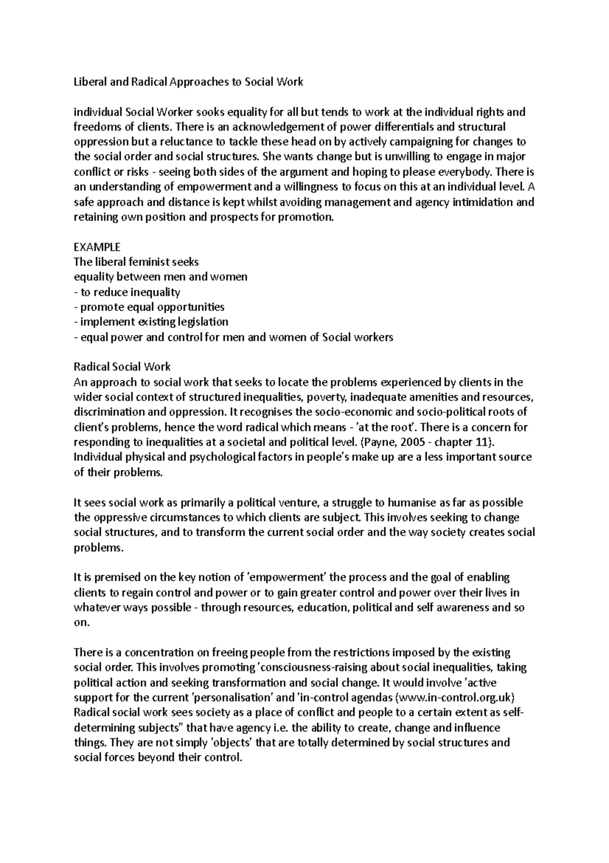 Liberal and Radical Approaches to Social Work - Liberal and Radical ...