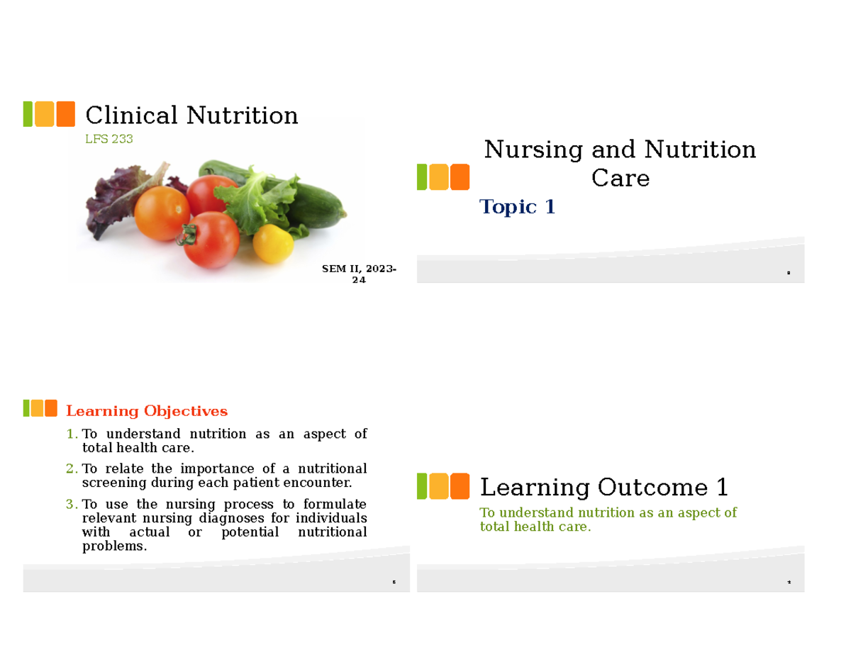 Topic 1 Nursing and Nutrition Care - Tagged - Clinical Nutrition LFS ...