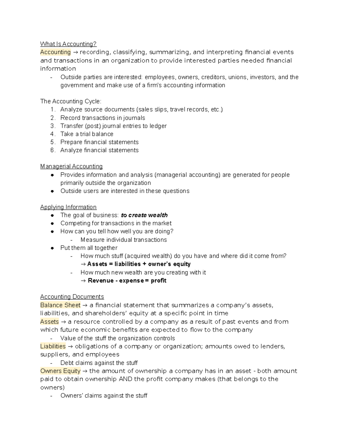 Notes 10 5 - What Is Accounting? Accounting → recording, classifying ...