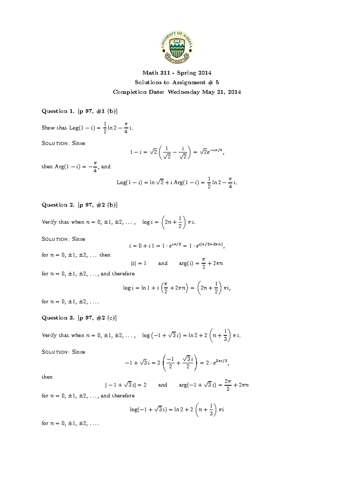Soln5 Math 311 Spring 2014 Solutions To Assignment 5 Completion soln5-math-311-spring-2014-solutions-to-assignment-5-completion