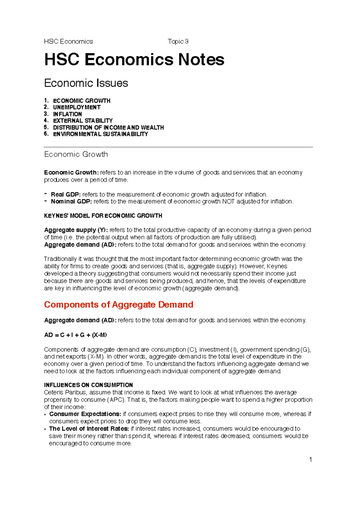 Notes Eco Topic 3 - HSC Economics Notes Economic Issues 1. ECONOMIC ...