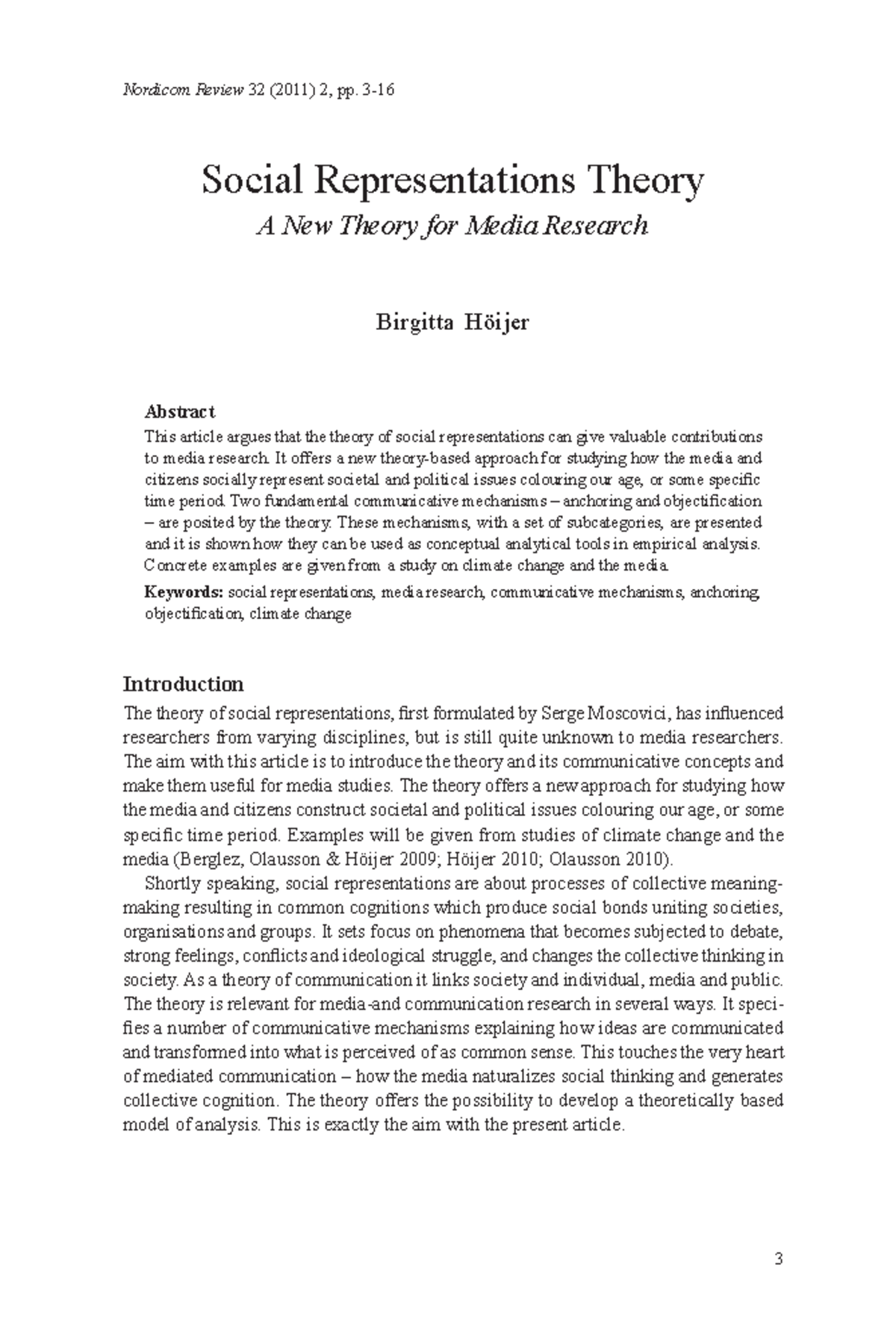 Social Representations Theory - Nordicom Review 32 (2011) 2, pp. 3 ...