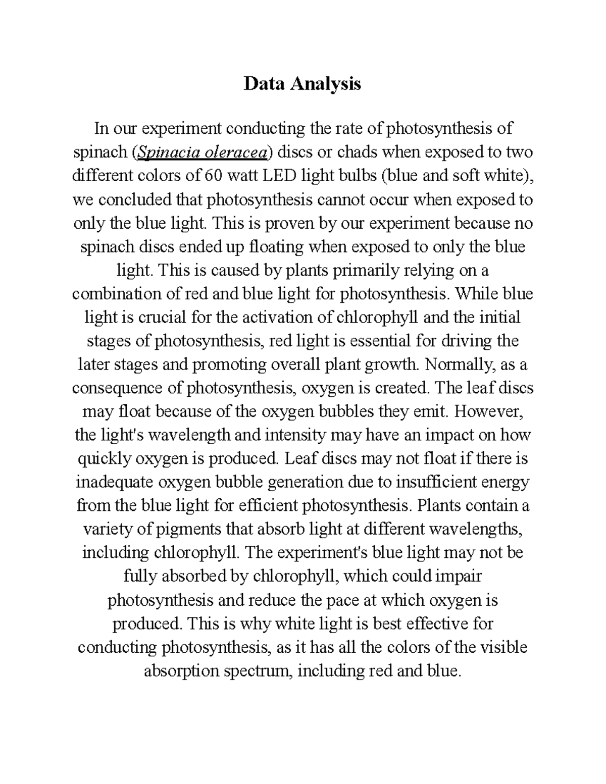 Lab - Google Docs - Lab - Data Analysis In our experiment conducting ...