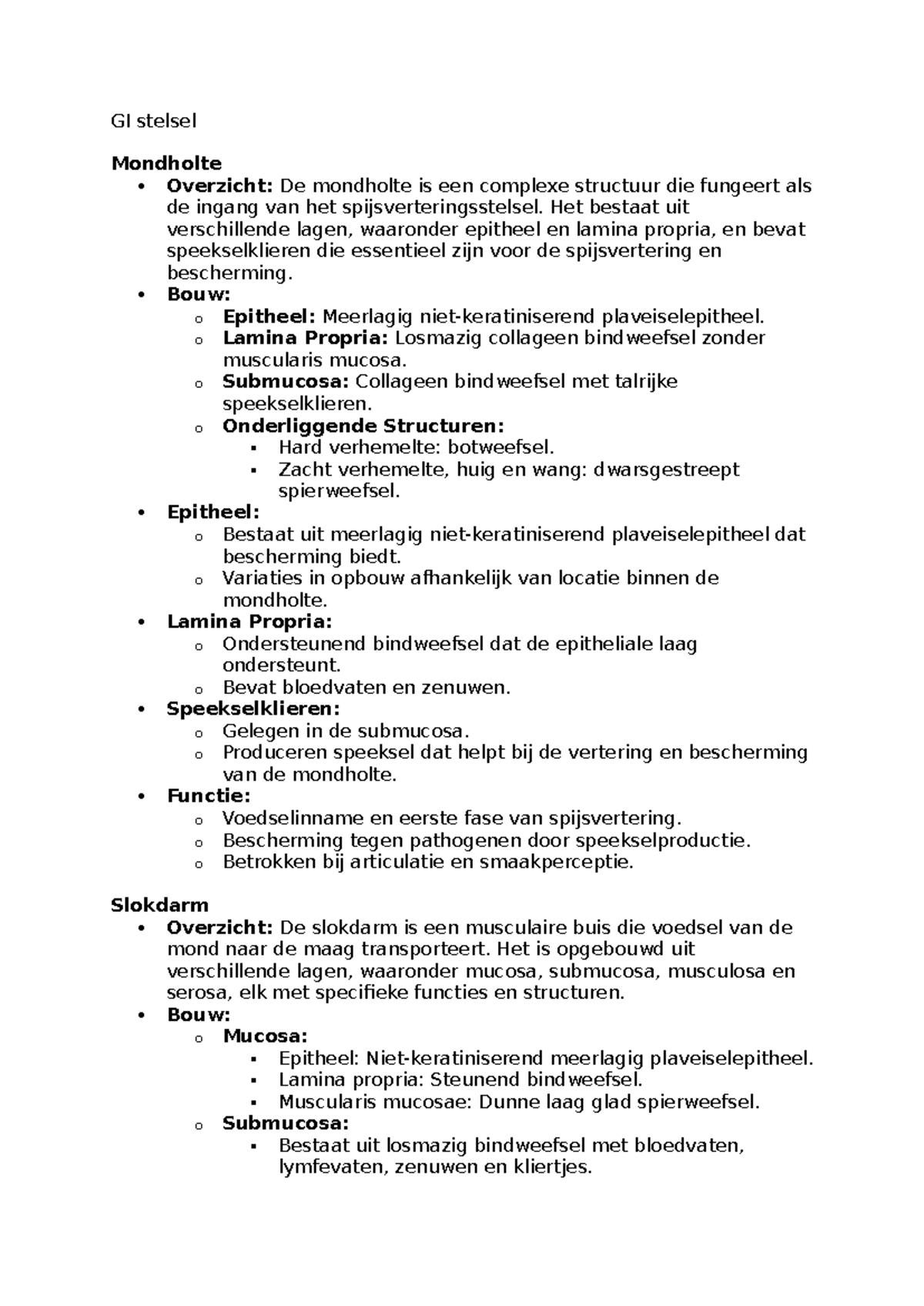 Hoofdstuk 7, GI stelsel - GI stelsel Mondholte Overzicht: De mondholte ...