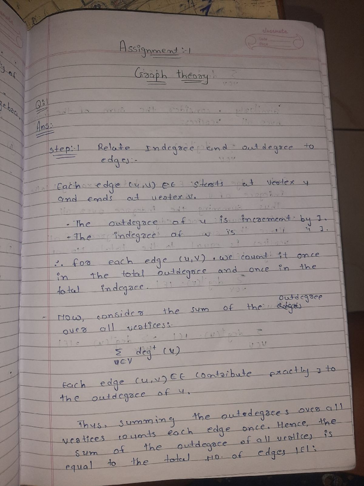 Graph theory Assignment - classmate Date Page Graph theory Q: Ans: step ...