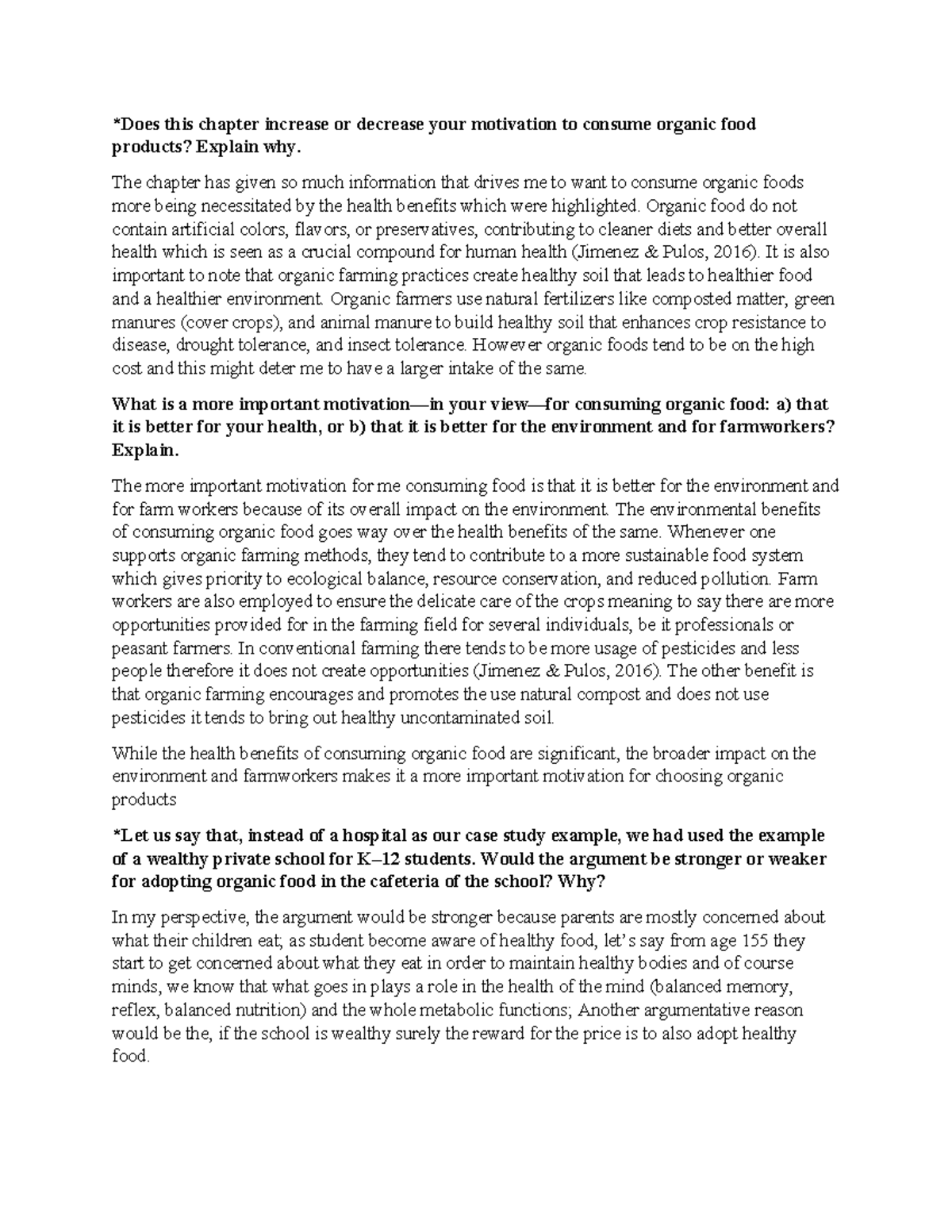 Ethics Discussion - My work - *Does this chapter increase or decrease your motivation to consume ...