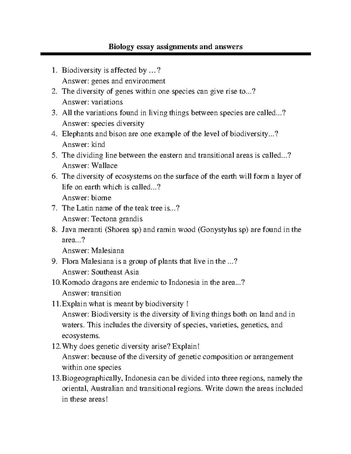 Biology essay assignments and answers - Biology essay assignments and ...