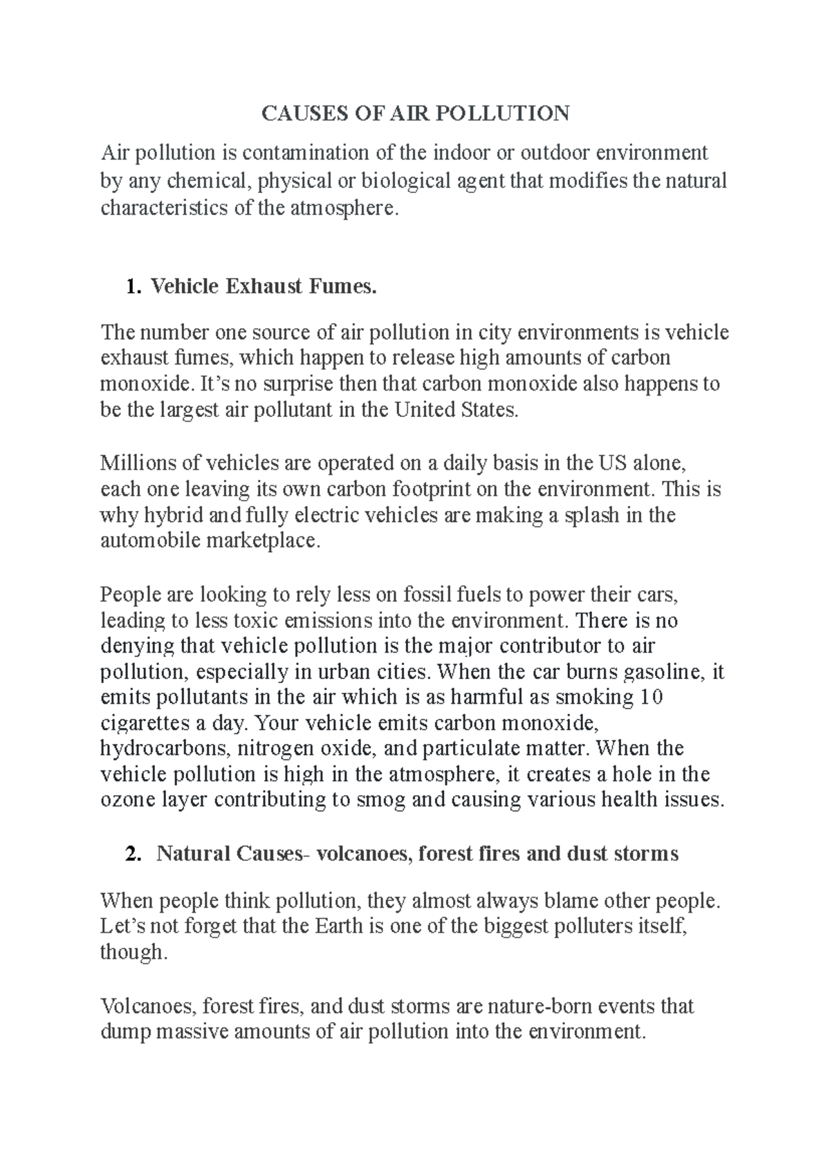 Air pollution points (thinking skills) - CAUSES OF AIR POLLUTION Air ...