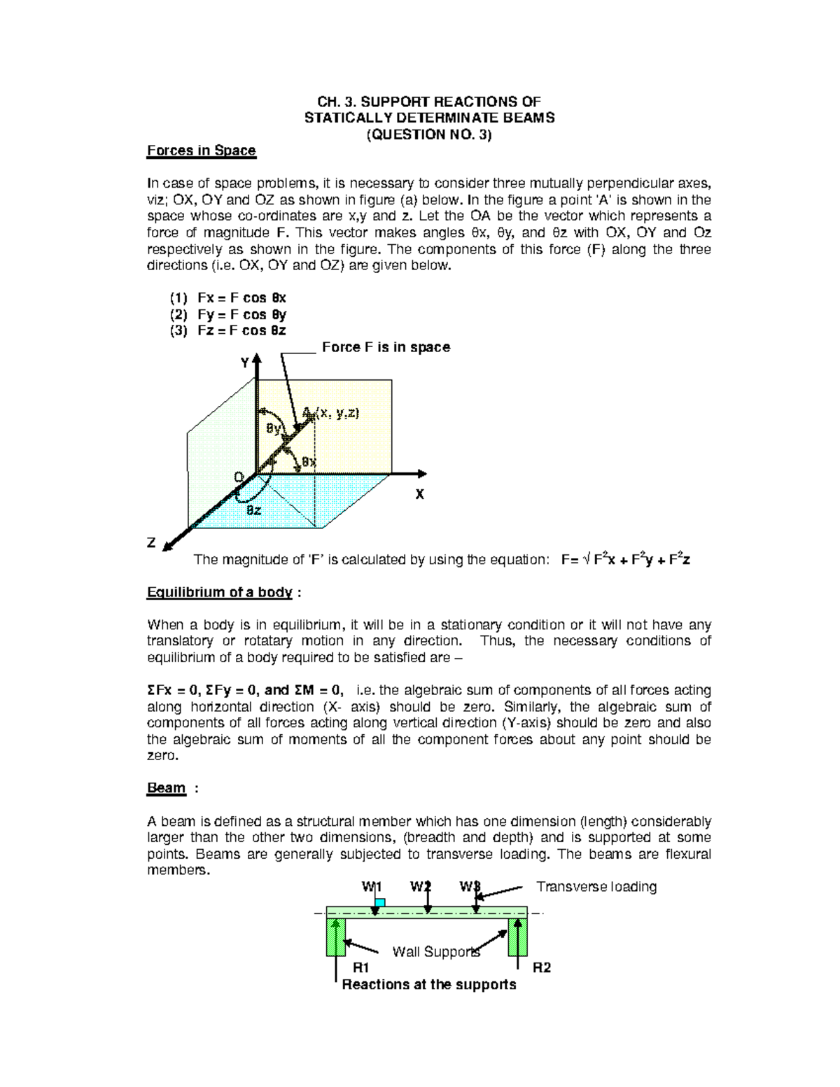 Support reactions Physics Notes - CH. 3. SUPPORT REACTIONS OF ...