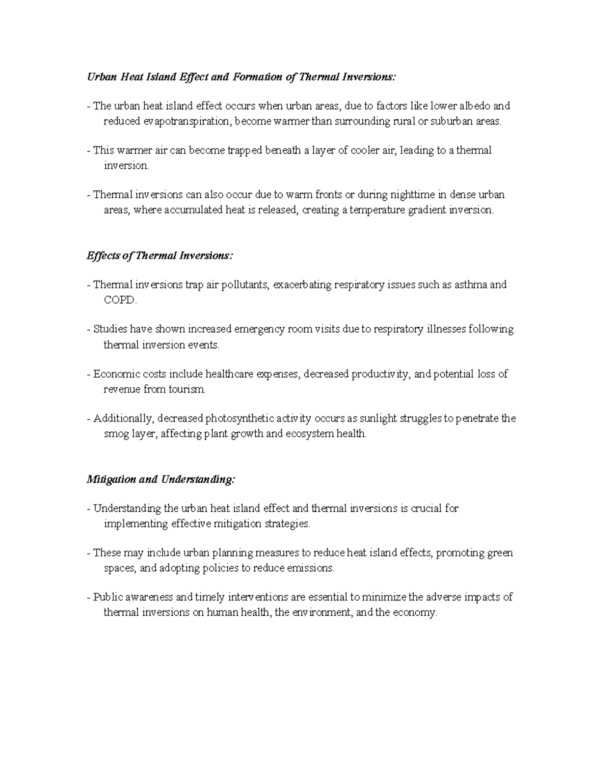 Thermal Inversion Notes - Urban Heat Island Effect and Formation of ...