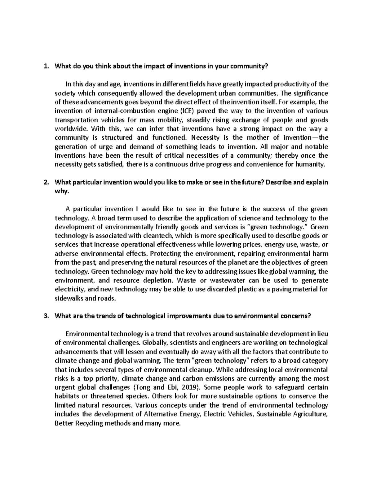 Assignment - What do you think about the impact of inventions in your ...