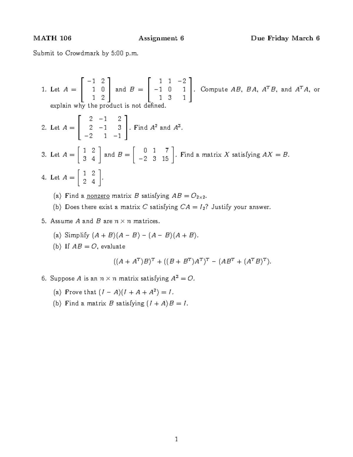 Ass6 - Assignment____1 - MATH 106 Assignment 6 Due Friday March 6 ...