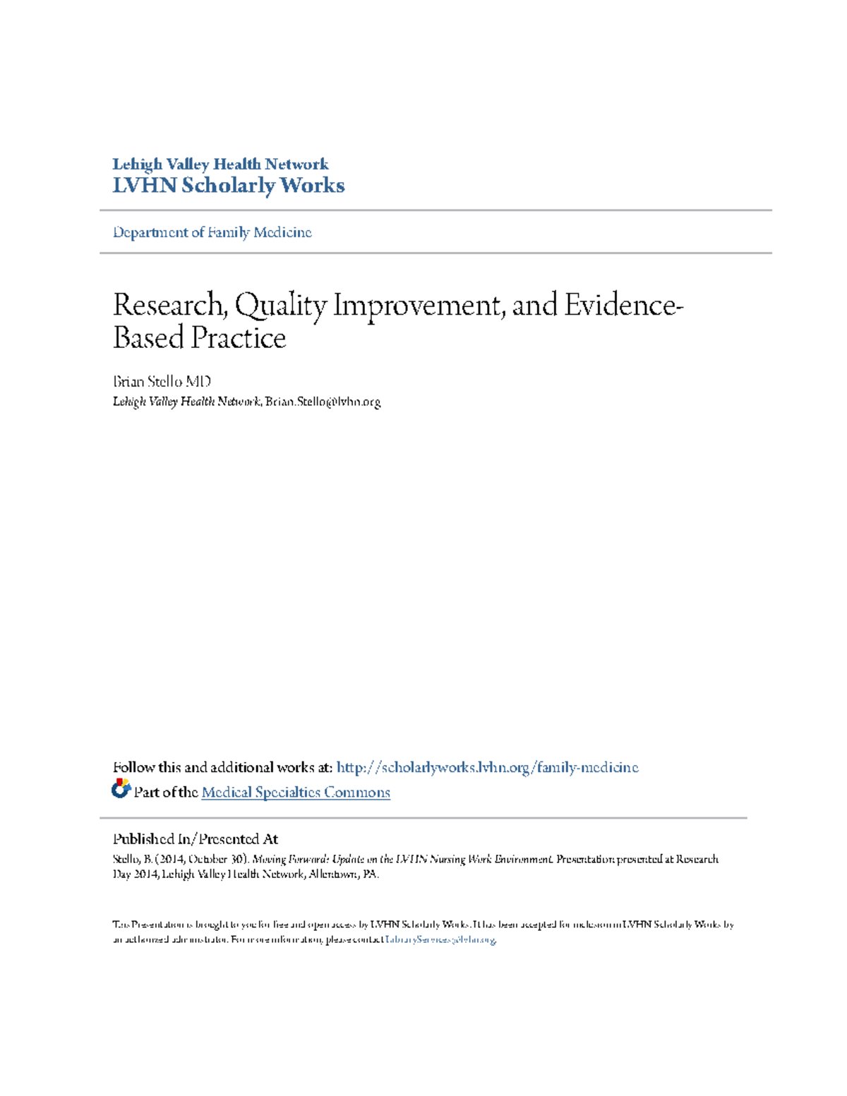 Research Quality Improvement and Evidence-Based Practice - Lehigh ...