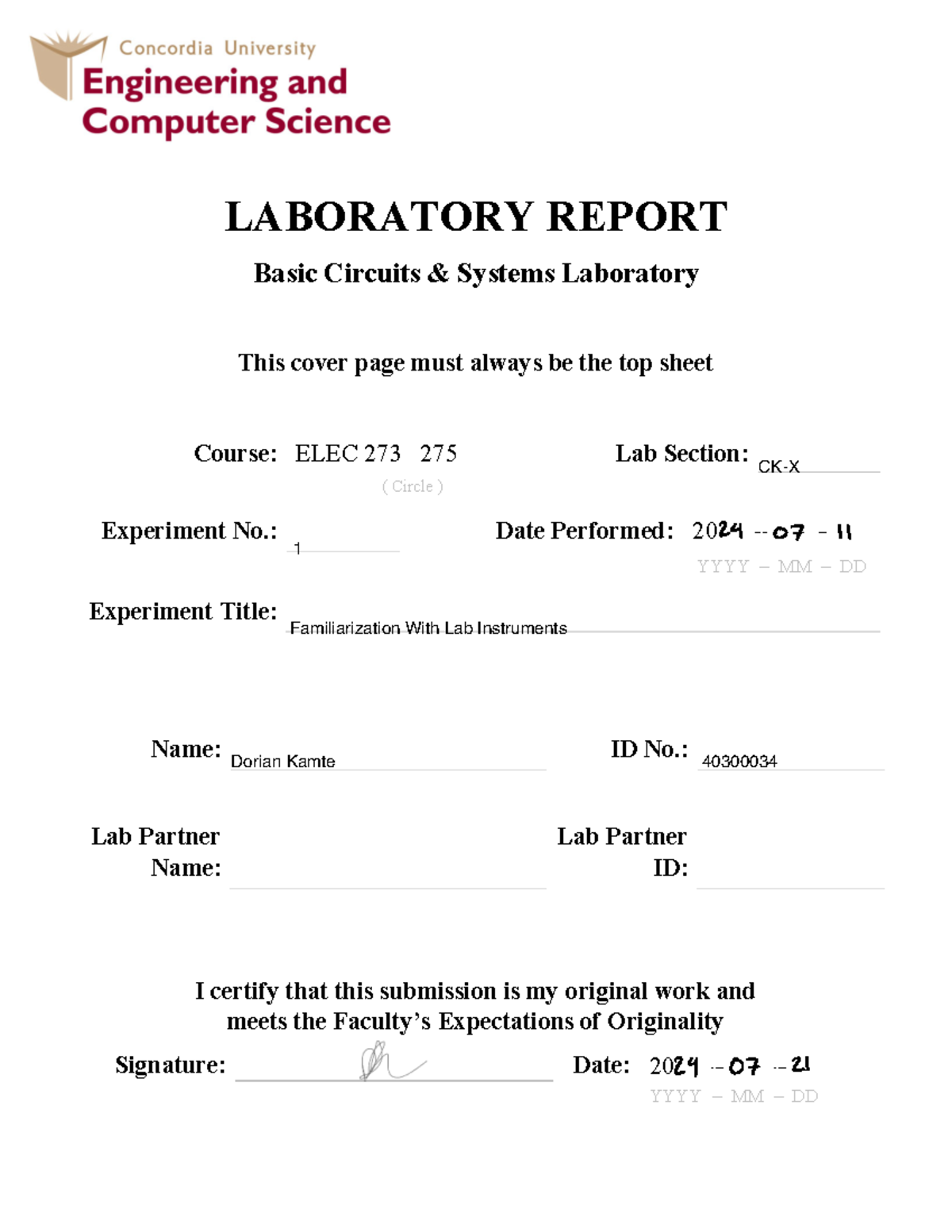 ELEC 275 LAB 1 - lab report 1 - LABORATORY REPORT Basic Circuits ...