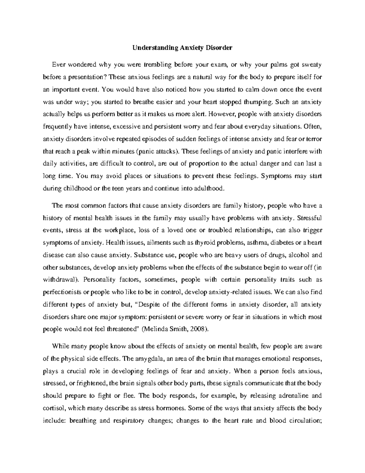 Understanding Anxiety Disorder - You would have also noticed how you ...