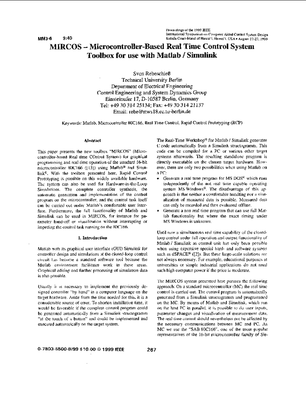 Mircos Microcontroller Based Real Time Control System Mm3 6 340 Zyxwvutsrq Proceedings Of