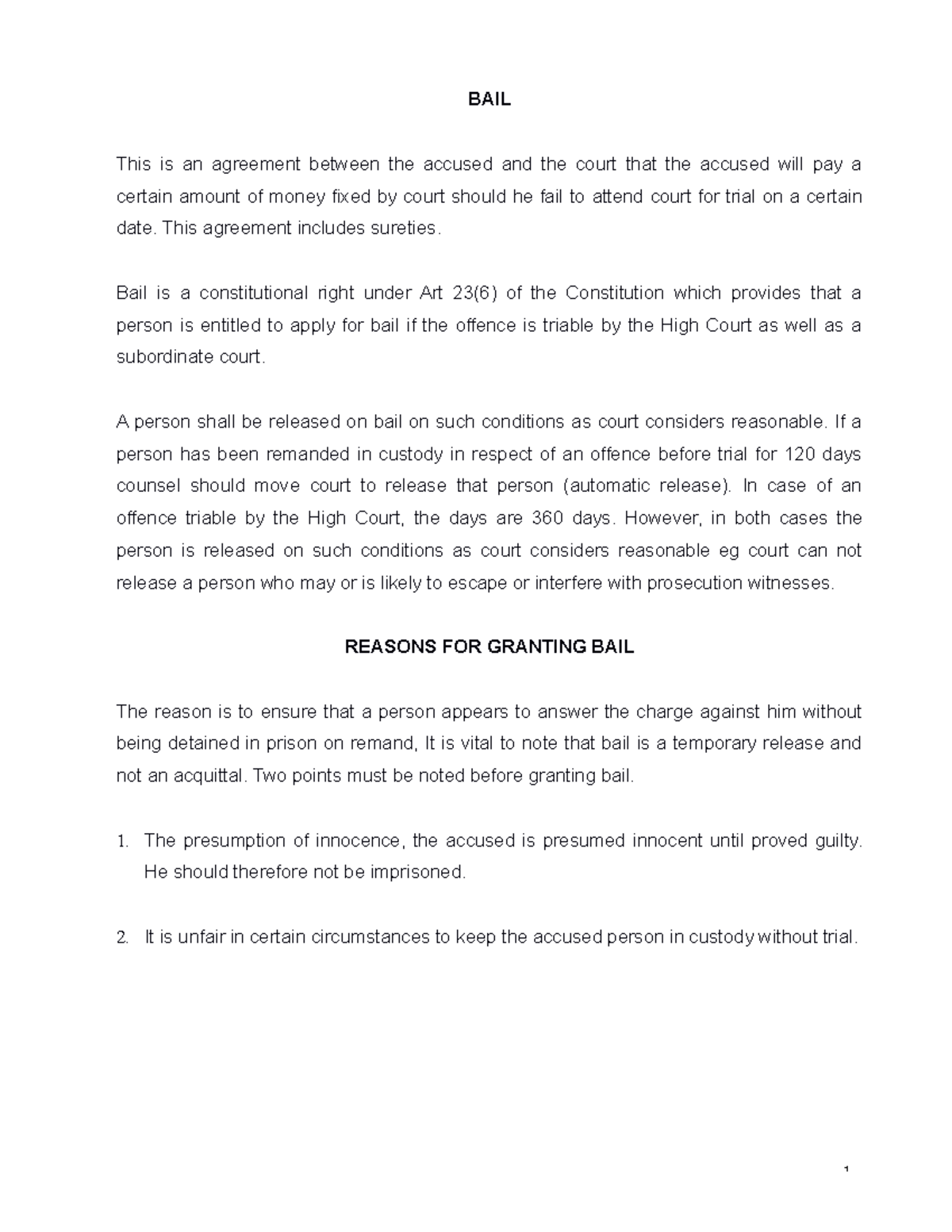 6.SIX BAIL Notes - They will help - BAIL This is an agreement between ...